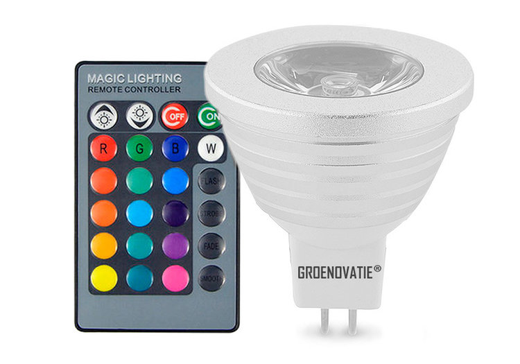 Gu5 3 Led Spot 3w Rgb Dimbaar Incl Afstandsbediening Led Rgb Mr16